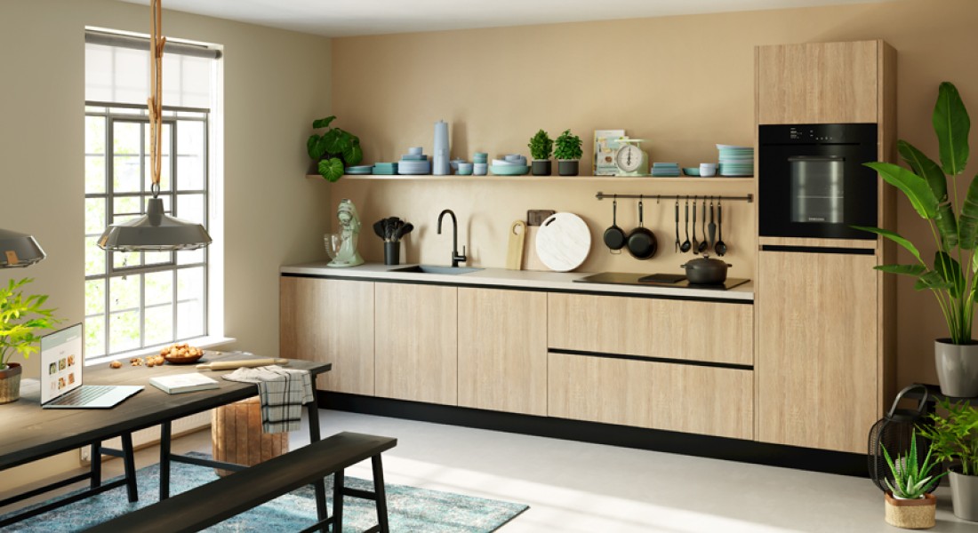 Superkeukens keuken Ensor champagne eiken - UW-keuken.nl